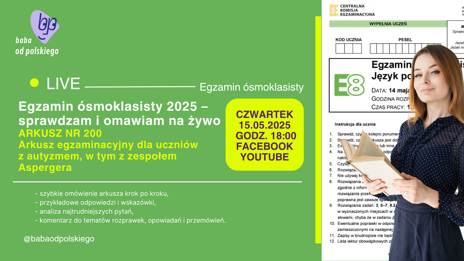 Egzamin ósmoklasisty – rozwiązuję arkusz nr 200 na żywo